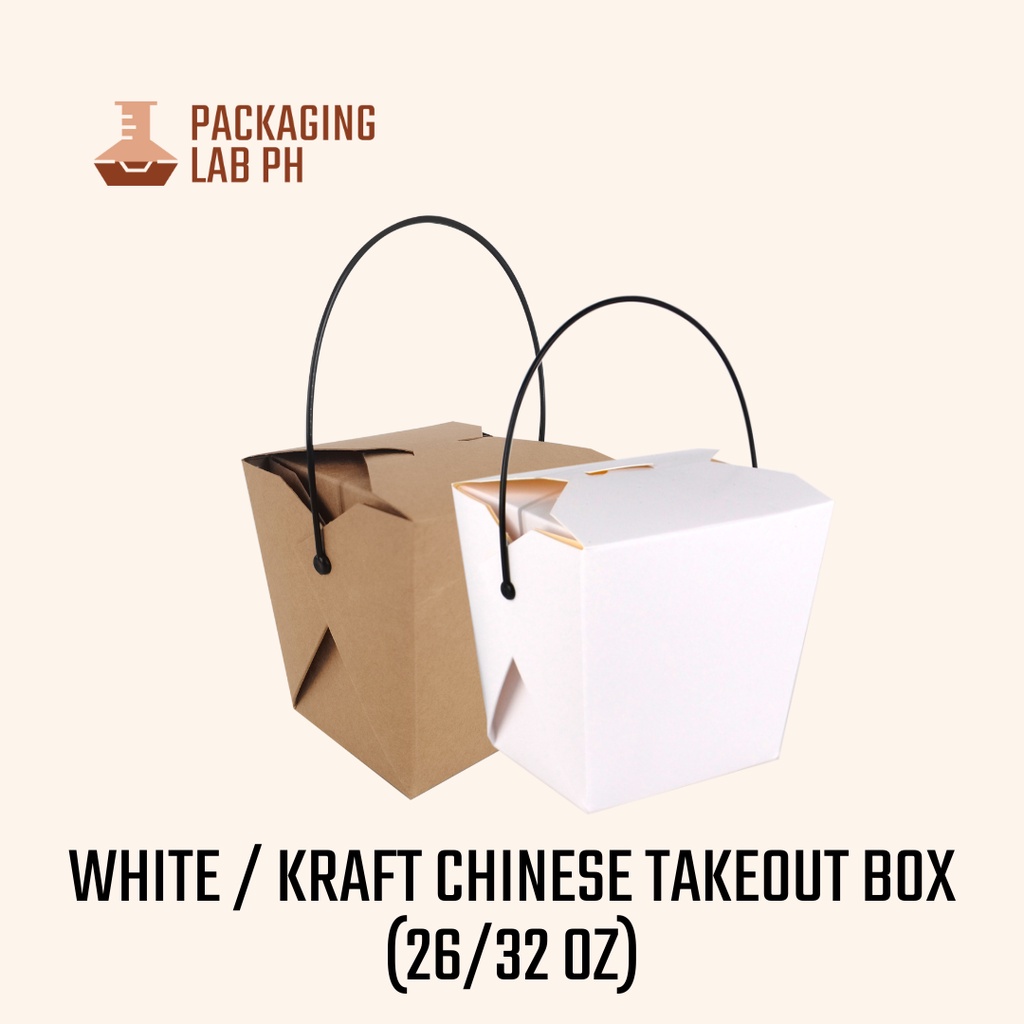 [10pcs] Kraft / White Chinese Takeout Box with handle / Rice in a box ...