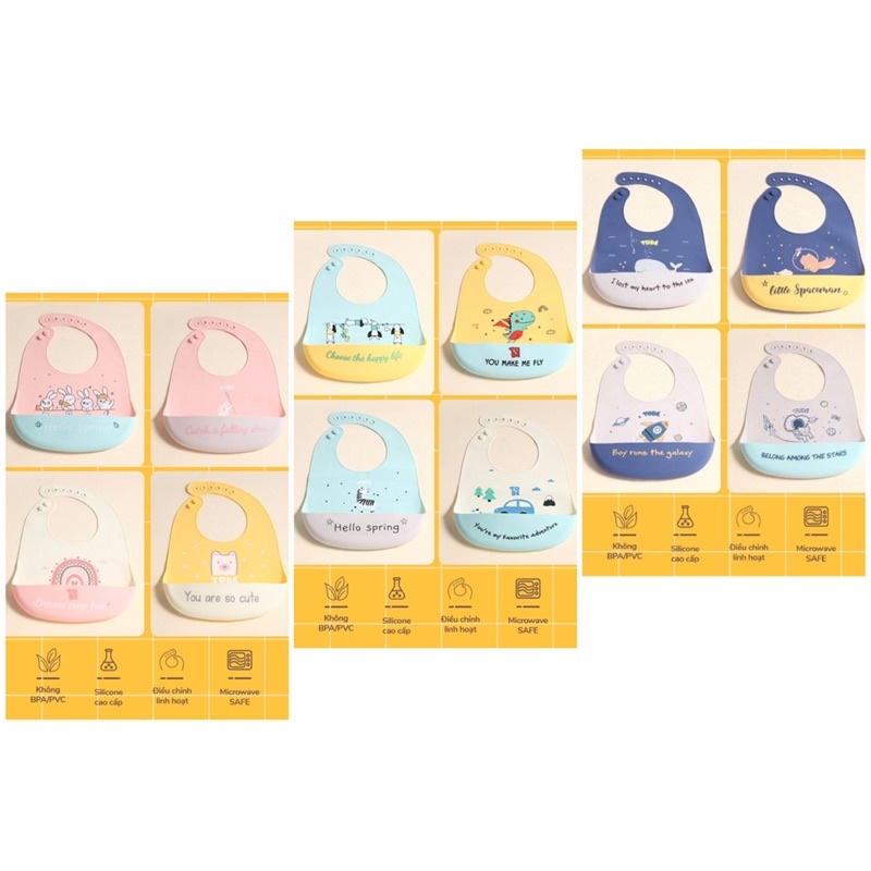 Weaning bibs with silicone troughs, 3D non-staining bibs with pictures ...