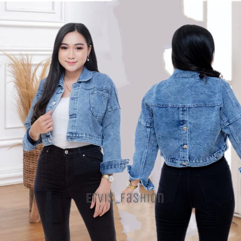 (ORIGINAL) ALIKA CROP JEANS JACKET-REVIS BUTTON BACK | Shopee Philippines