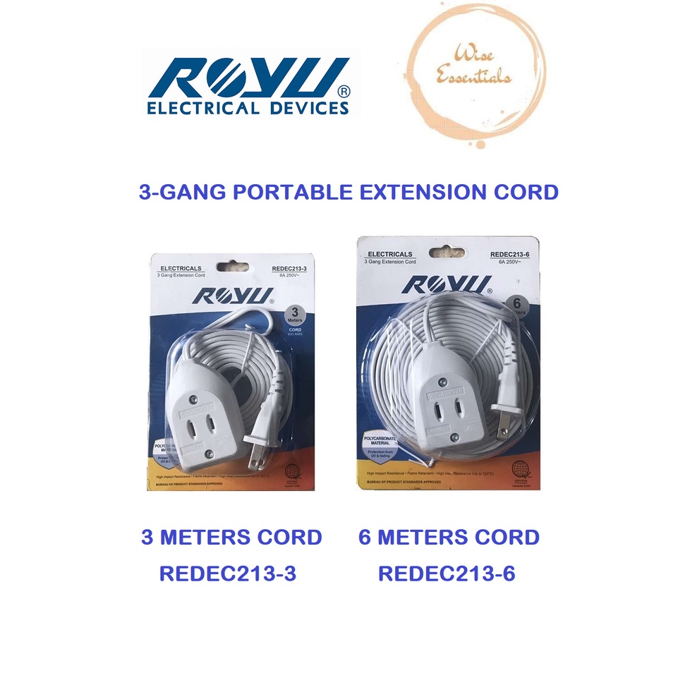 ROYU 3GANG Portable Extension Cord | Shopee Philippines