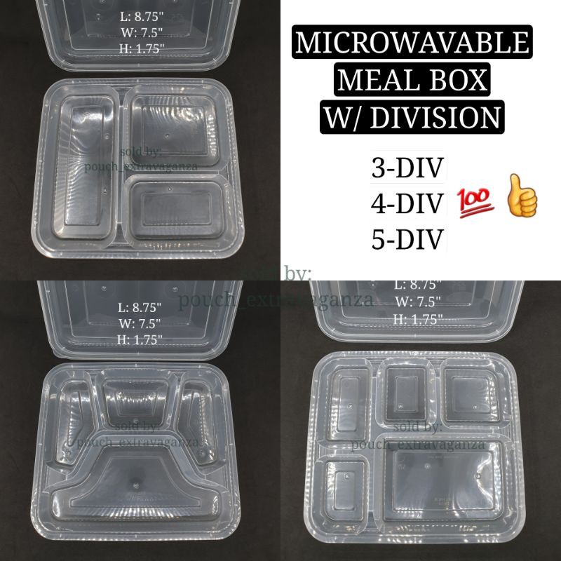 [25 PCS] MICROWAVABLE MEAL BOX BENTO BOX WITH COMPARTMENT/DIVISION 3D ...