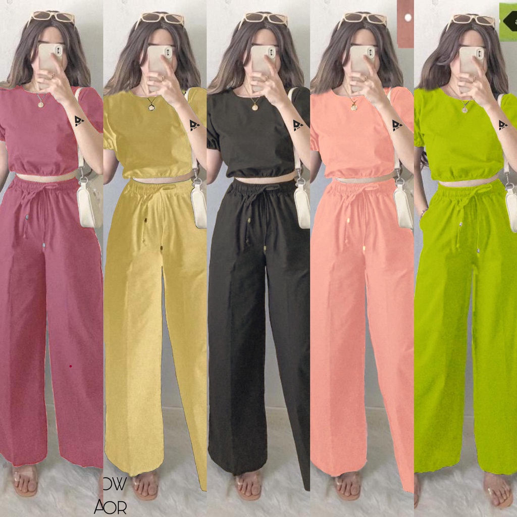 Kayla Coordinates (Cotton linen trouser pants with crop tops) | Shopee ...