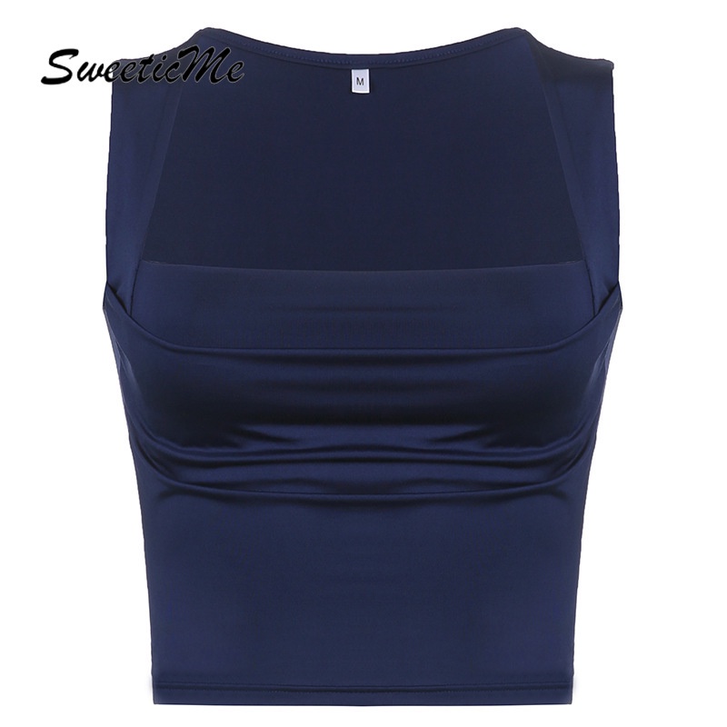 SweeticMe Women's Hot Girl Style Tight Solid Color Round Neck Strap Top ...