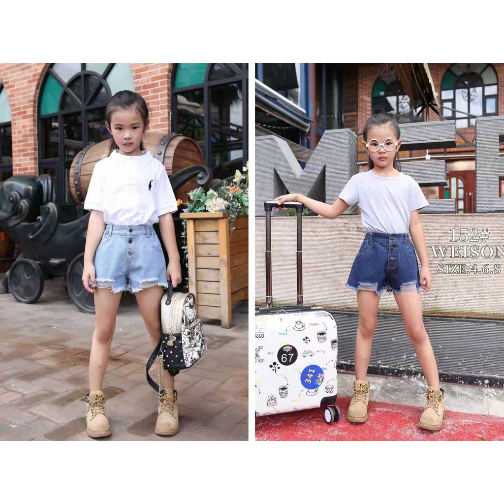 VIVENA Kid's Shorts Denim Maong Tattered Short Buttons Down w/Pocket ...