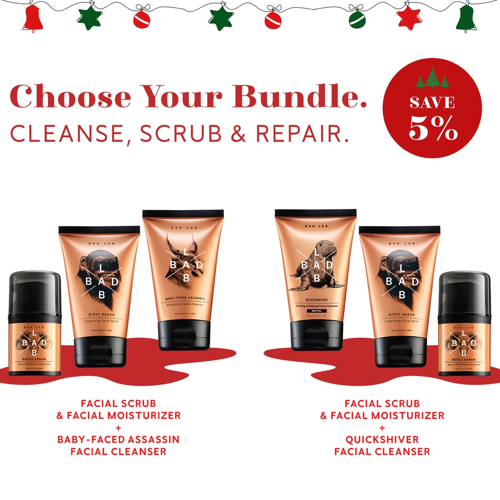 Bad Lab Christmas Gift Set Cleanse, Scrub and Repair (Facial Cleanser ...