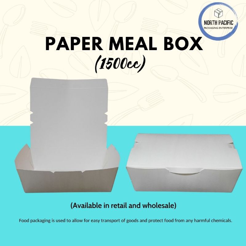 Paper Meal Box -1500CC Laminated White only (25pcs) | Shopee Philippines