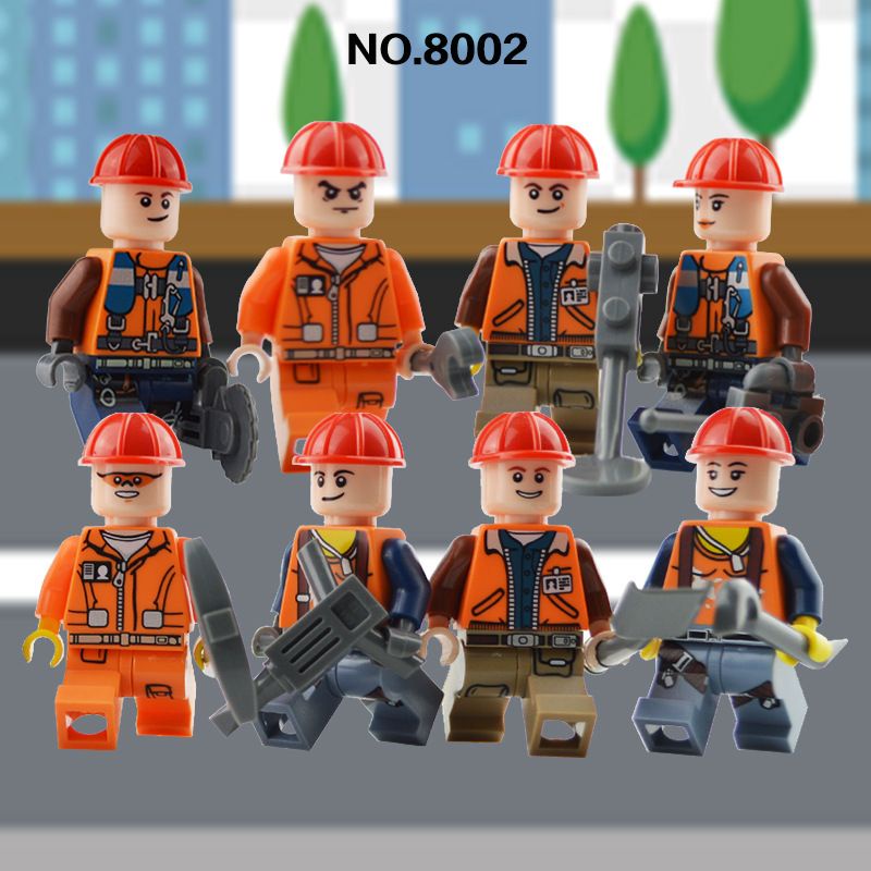 8pcs Mini Construction Team Workers Character Minifigures Building ...