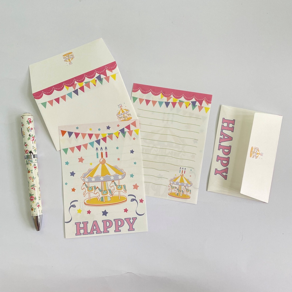 Mini Letter Writing Set – 2pcs Deco Paper & 1pc Envelope – Happy ...