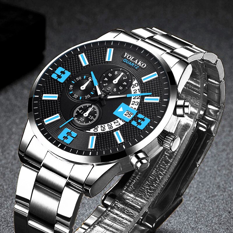 YOLAKO Business Sports Mens Watches Stainless Steel Original Waterproof ...
