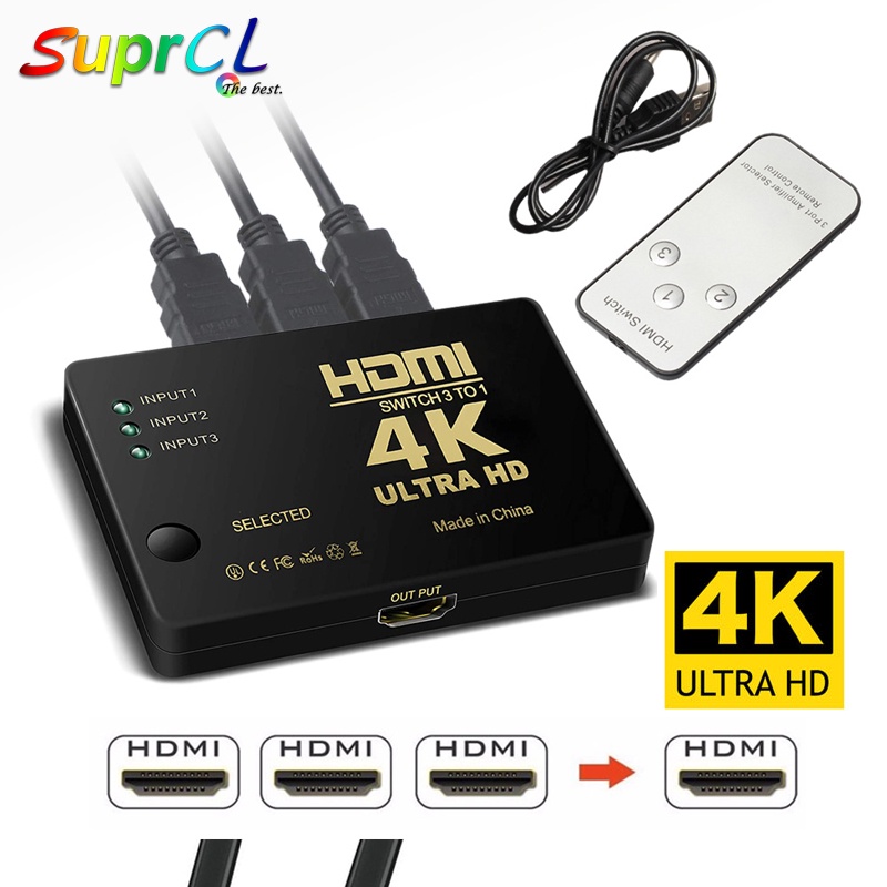 4K 2K 3x1 HDMI Cable Splitter HD 1080P Video Switcher Adapter 3 Input 1 ...