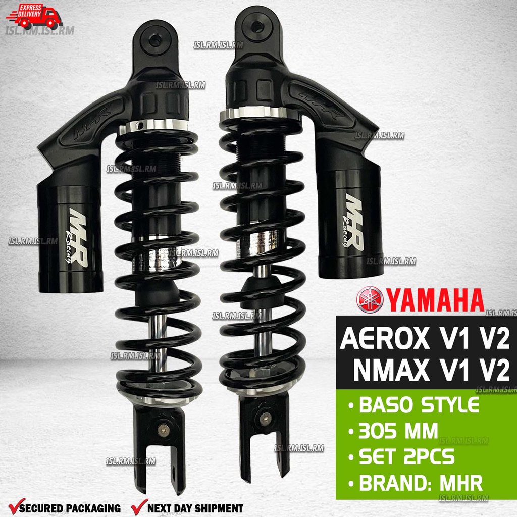 Yamaha NMAX AEROX V1 V2 Rear shock absorbers 2pcs with Baso style BLACK ...