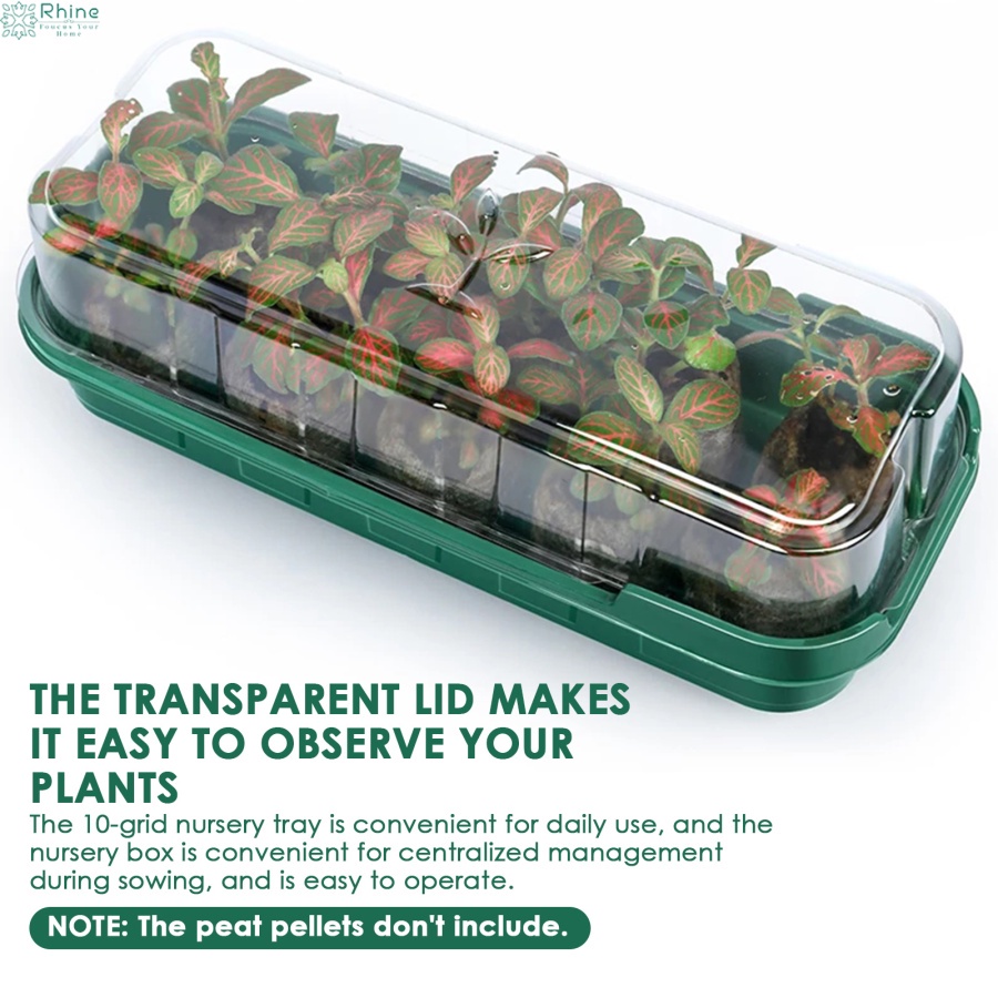 【Rhine】10 Holes Plant Seeds Grow Box With Transparent Cover Reusable ...
