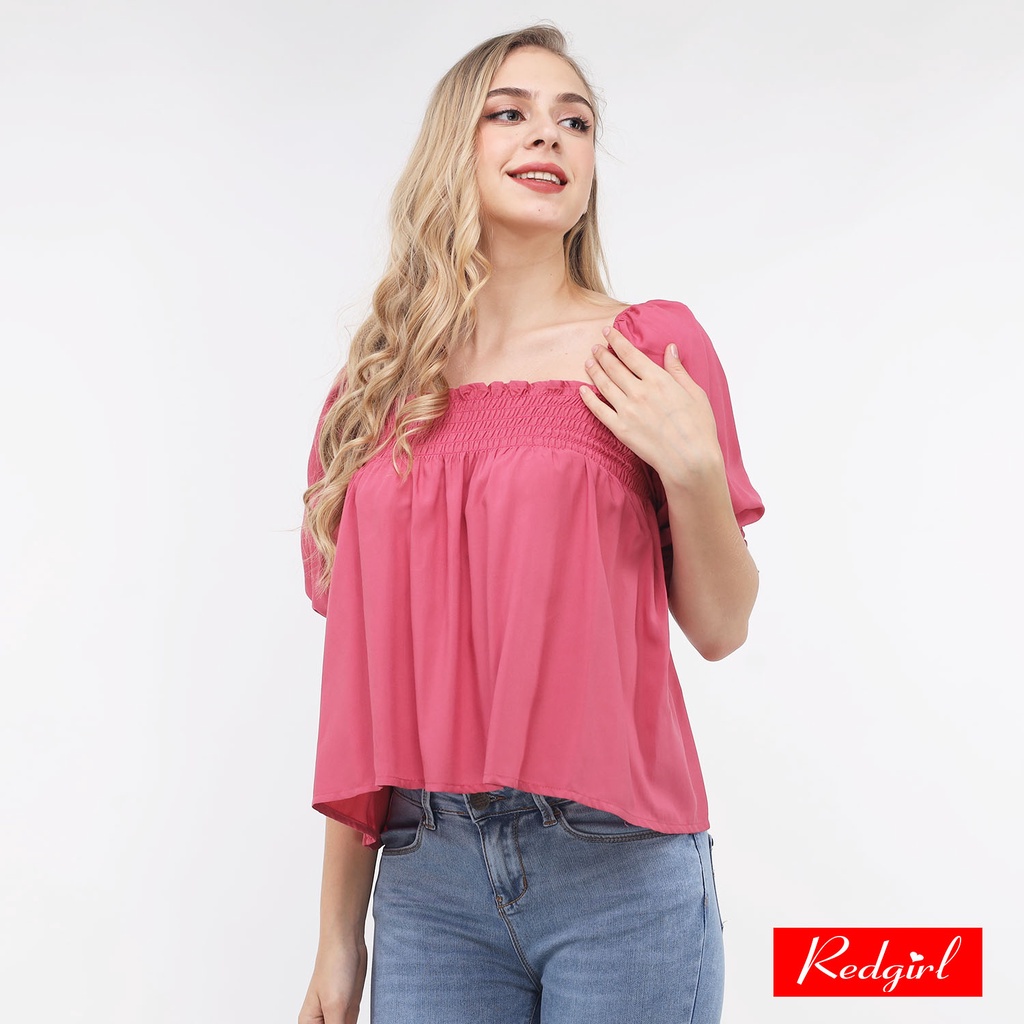Red Girl Short Sleeves Square Neck Blouse RLT04-4514 | Shopee Philippines