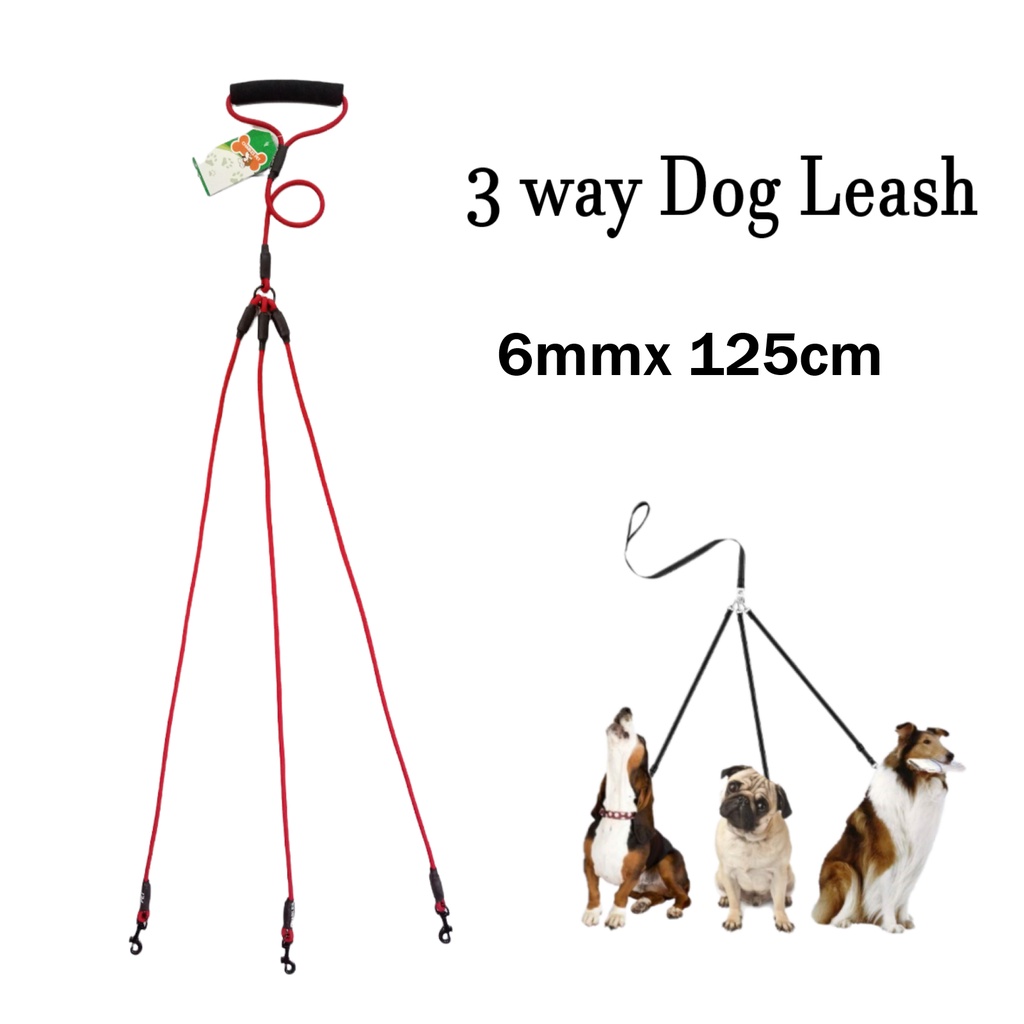 Dog 3 Way Nylon Leash Pet Walking Leash 3 Head Durable Pulling Rope 3 ...