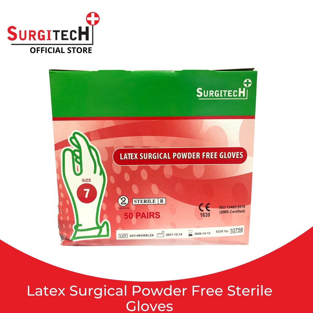 Surgitech Latex Surgical Powder Free Gloves 1 PAIR | Shopee Philippines