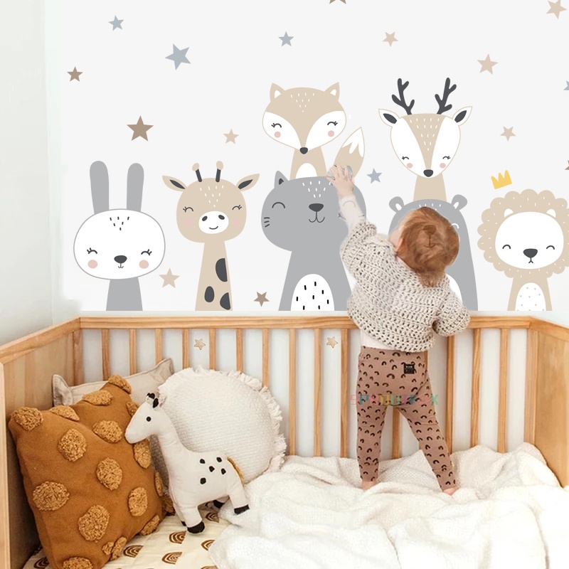Cute Smily Face Small Animals Stars Rabbit Animal Stars Wall Sticker ...