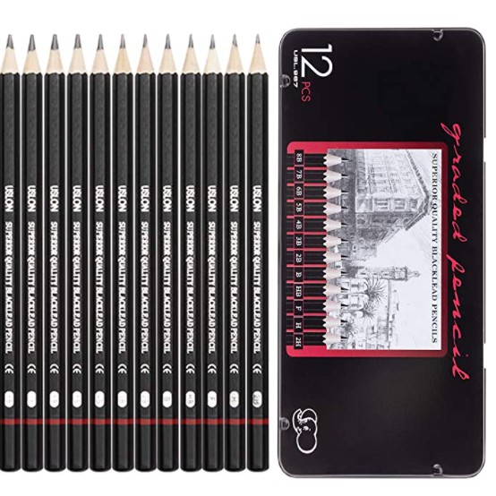 Professional Drawing Sketching Pencil Set - 12 Pieces Drawing Art Pencils 8B - 2H Graphite ...