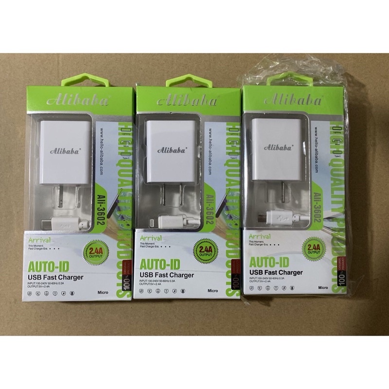Ali -3602 2.4A fast Quick charger with micro USB Type C data cable ...