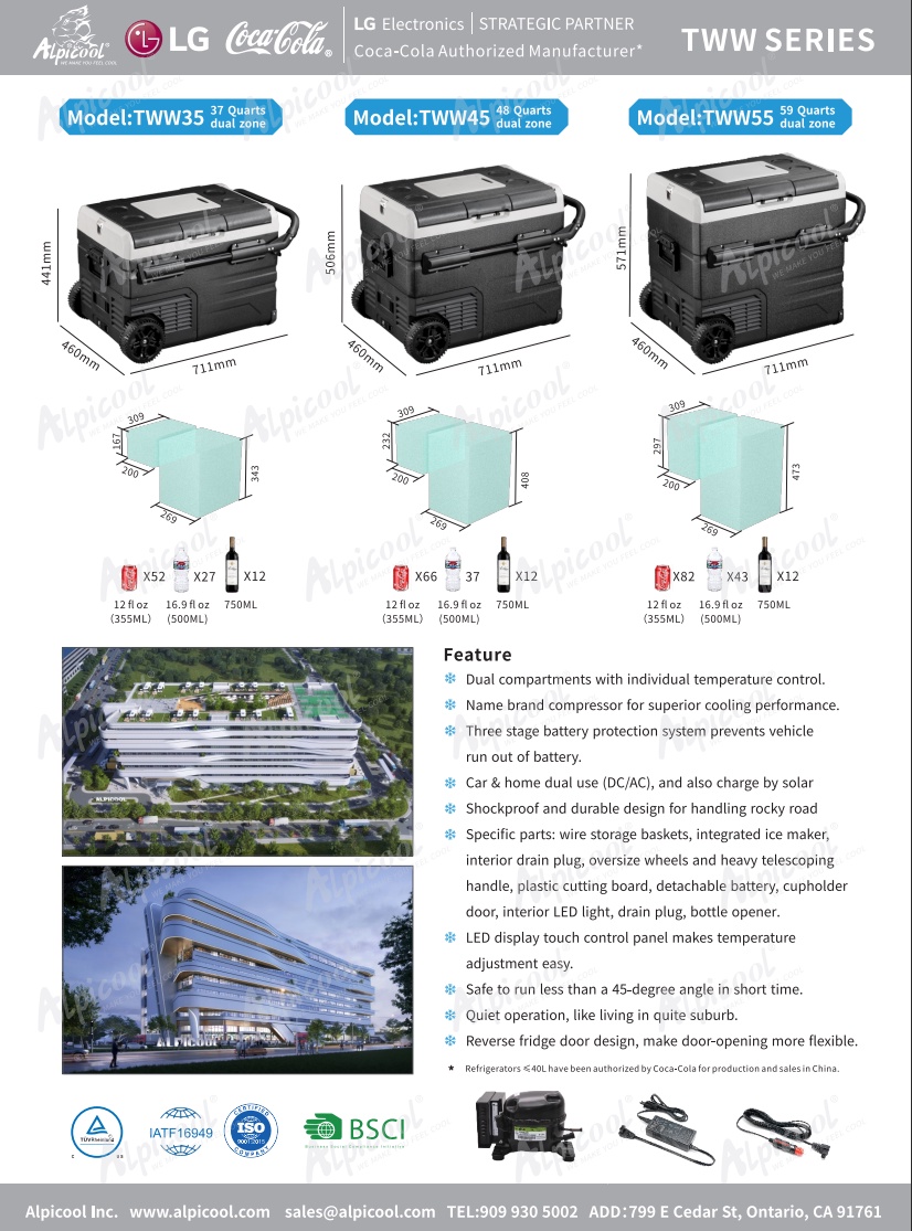 ALPICOOL TWW Series 35 45 55 Liters Car Camping 12V Trolley Portable ...