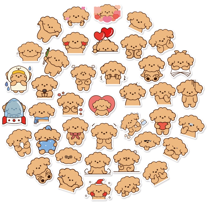 40 pcs Cute Furry Poodle Dog Cartoon Waterproof Scrapbook Stickers ...