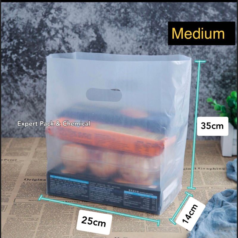 (50pcs) Plastic Handle Bag/ Plastic Punch Hole Bag/ Cake Box Packaging ...