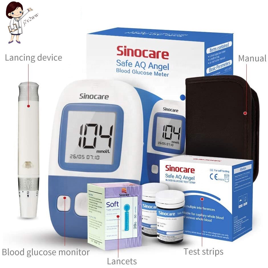 Glucometer Set : SINOCARE SAFE AQ Angel Blood Glucose Monitor + 50s ...