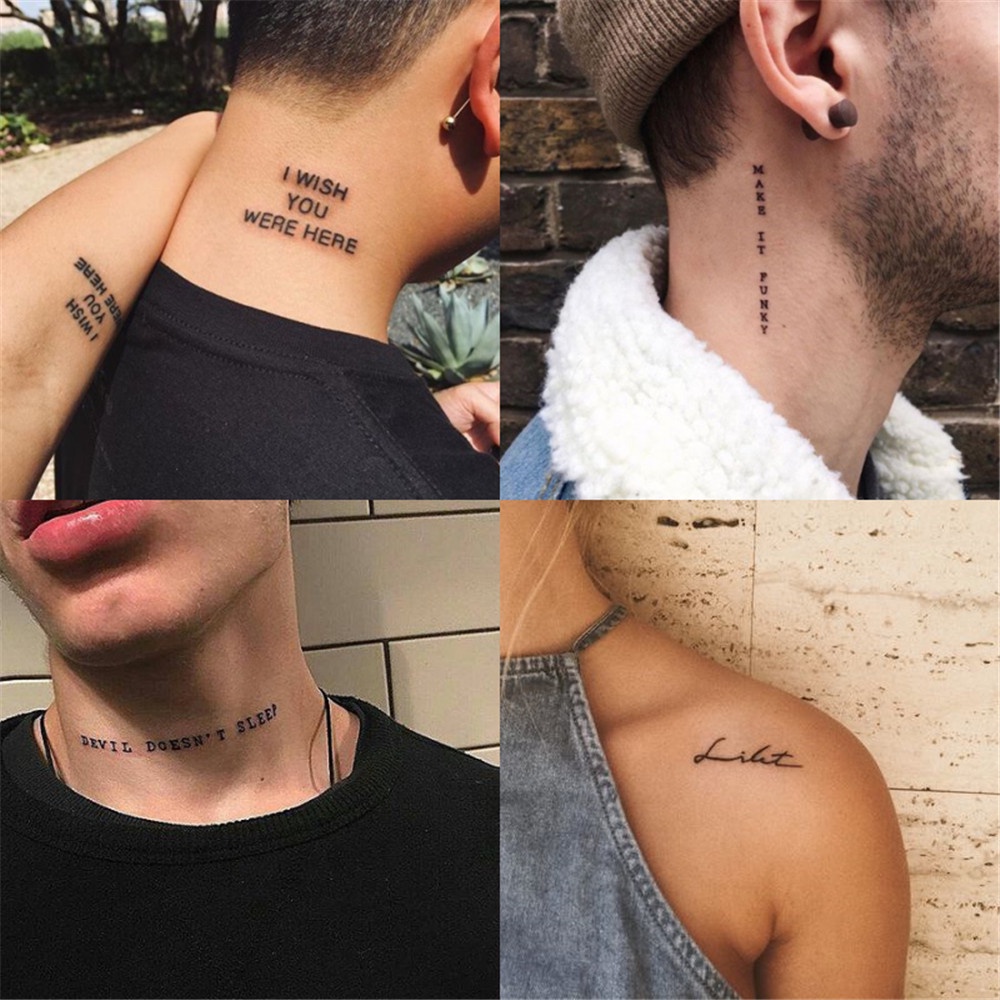 30 Sheets Simple Letters Women Arm Body Back Neck Long-acting Tattoos ...