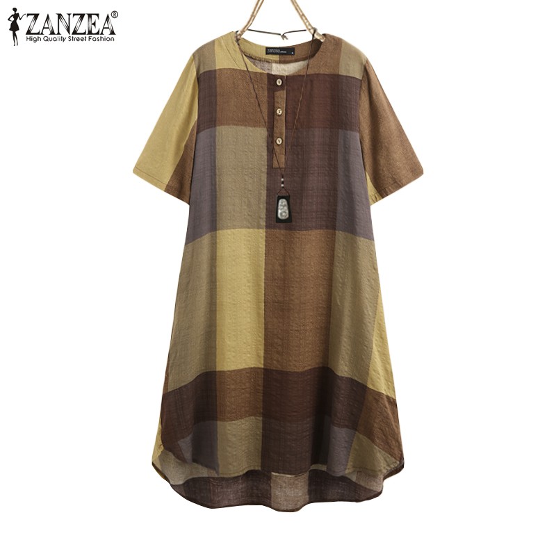ZANZEA Women Casual Plaid Button Front Mini Dress | Shopee Philippines ZANZEA Women Casual Plaid Button Front Mini Dress | Shopee Philippines