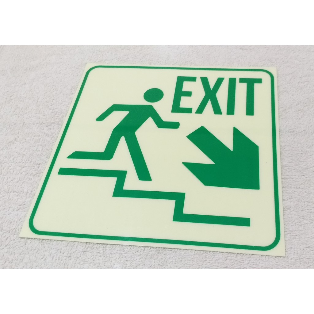 Luminous Exit Stairs Arrow Down Right Sign Sticker 8x8 | Shopee Philippines