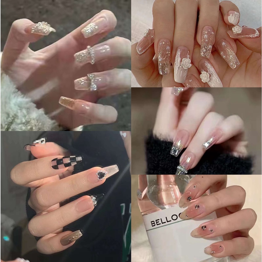 [FREE JELLY GUM] 24pcs French Ballerina Fake Long Nail Fake Nails Nail ...