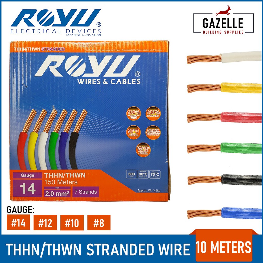 Royu THHN/THWN Stranded Wire Gauge #14 (2.0mm²), #12 (3.5mm²), #10 (5 ...