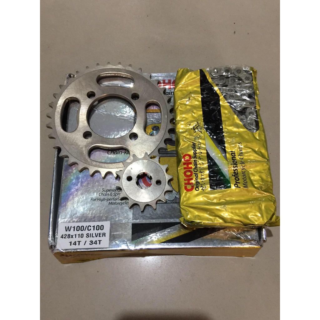 MOTORCYCLE CHOHO CHAIN & SPROCKET SET W100/C100 14T-34T 110L | Shopee ...