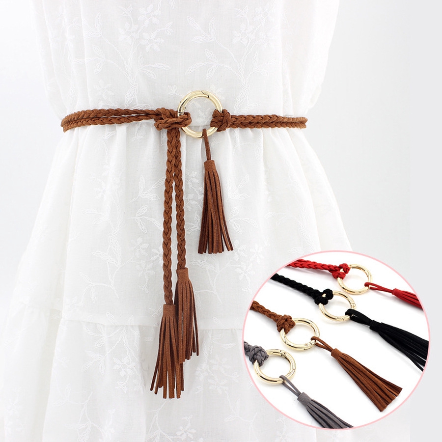GKX Ethnic Braided Tassel Belt Fashion Girls Ladies Boho Thin Waist ...
