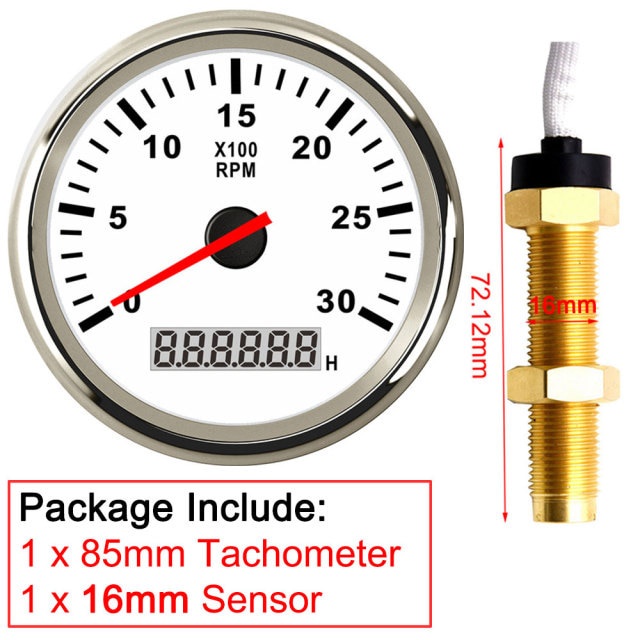 H 3000RPM Tachometer 85MM + Sensor Diesel Engine Marine Boat Car RPM ...