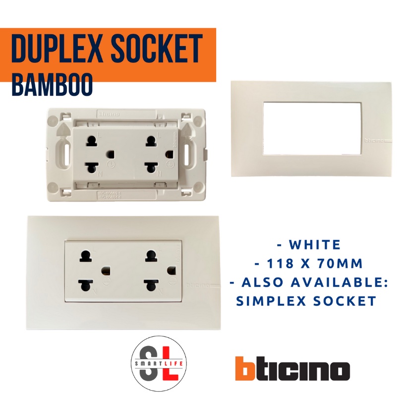 Bticino Bamboo 1 or 2 Gang 3-Pin Universal Socket Outlet Euro-US 16A ...