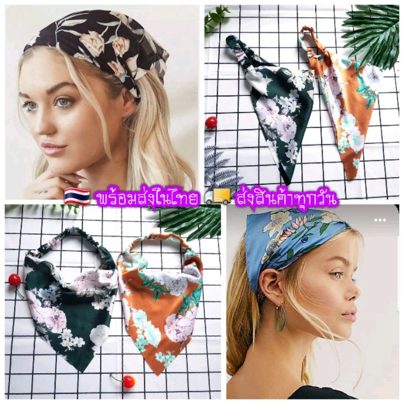 Triangle Turban Vintage Headband Chiffon Hair Ties Bohemian Floral ...