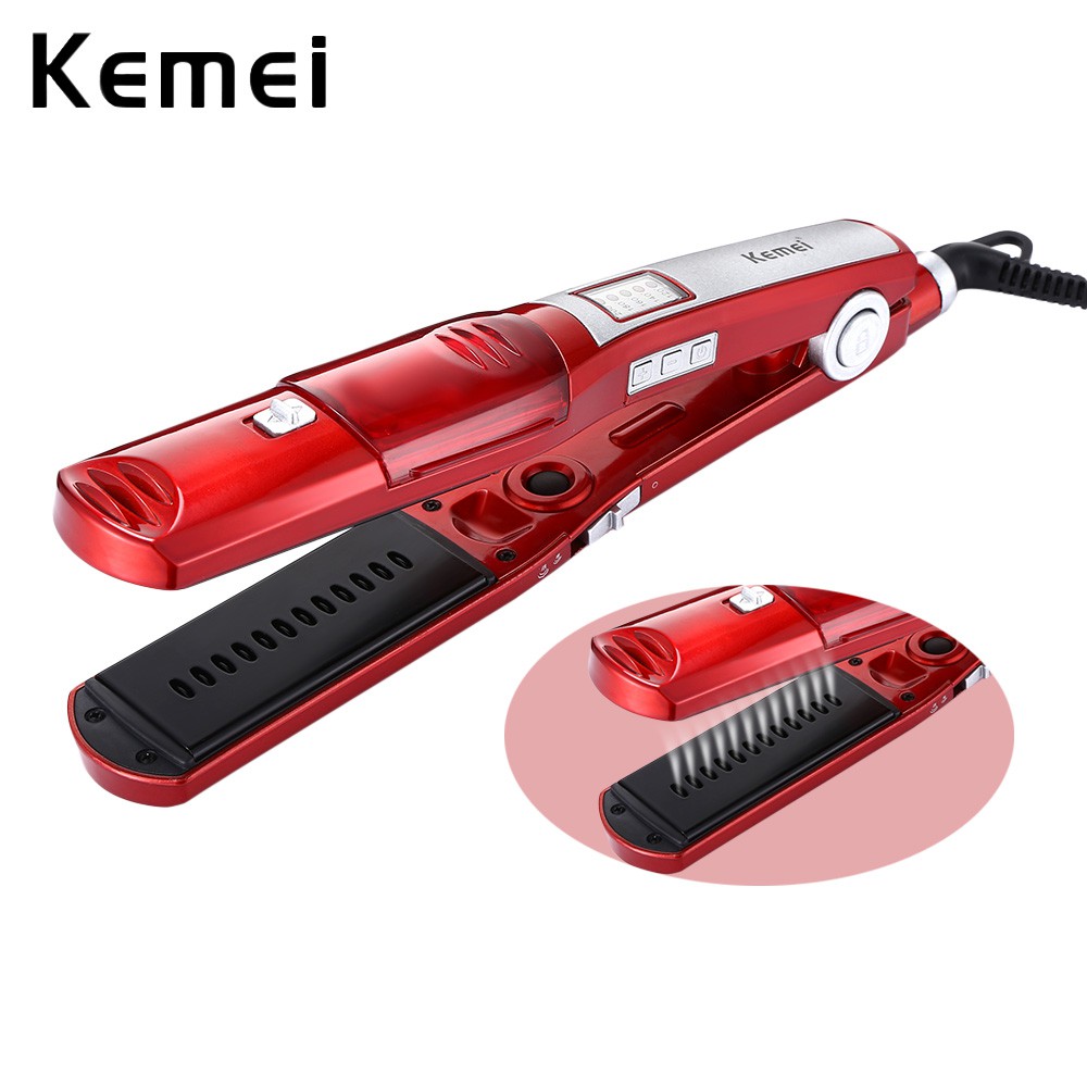Kemei Electric Steam Hair Straightener Steam Comb Straightening Hair ...