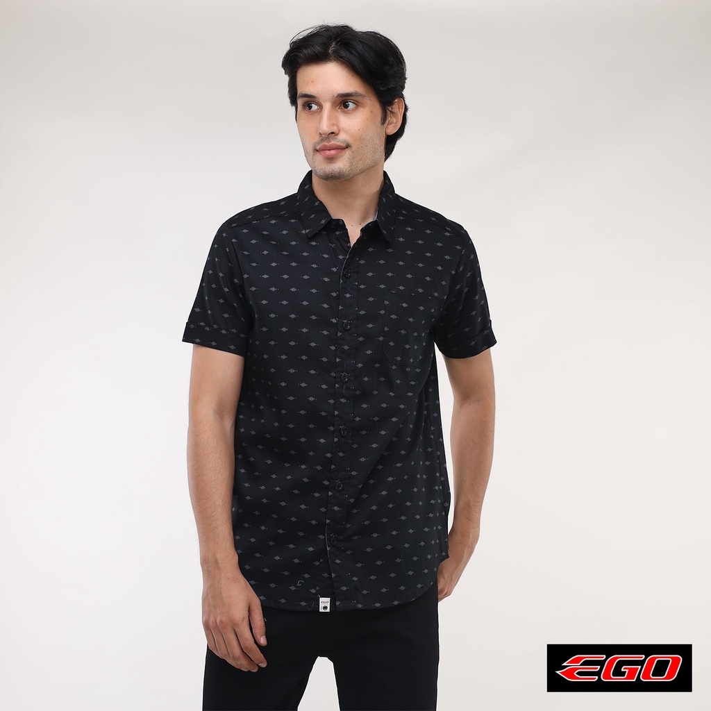 Ego Printed Woven Polo Short Sleeve EMT04-0707 (Black) | Shopee Philippines