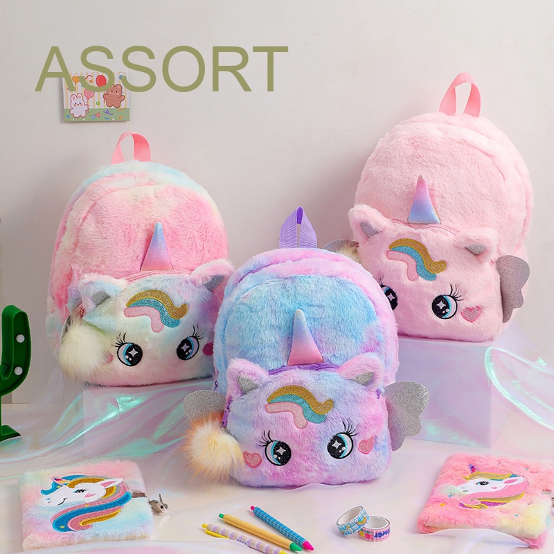 Sweet Rainbow Fluffy Unicorn Backpack Plush Rucksack Zipper Unicorn Bag ...