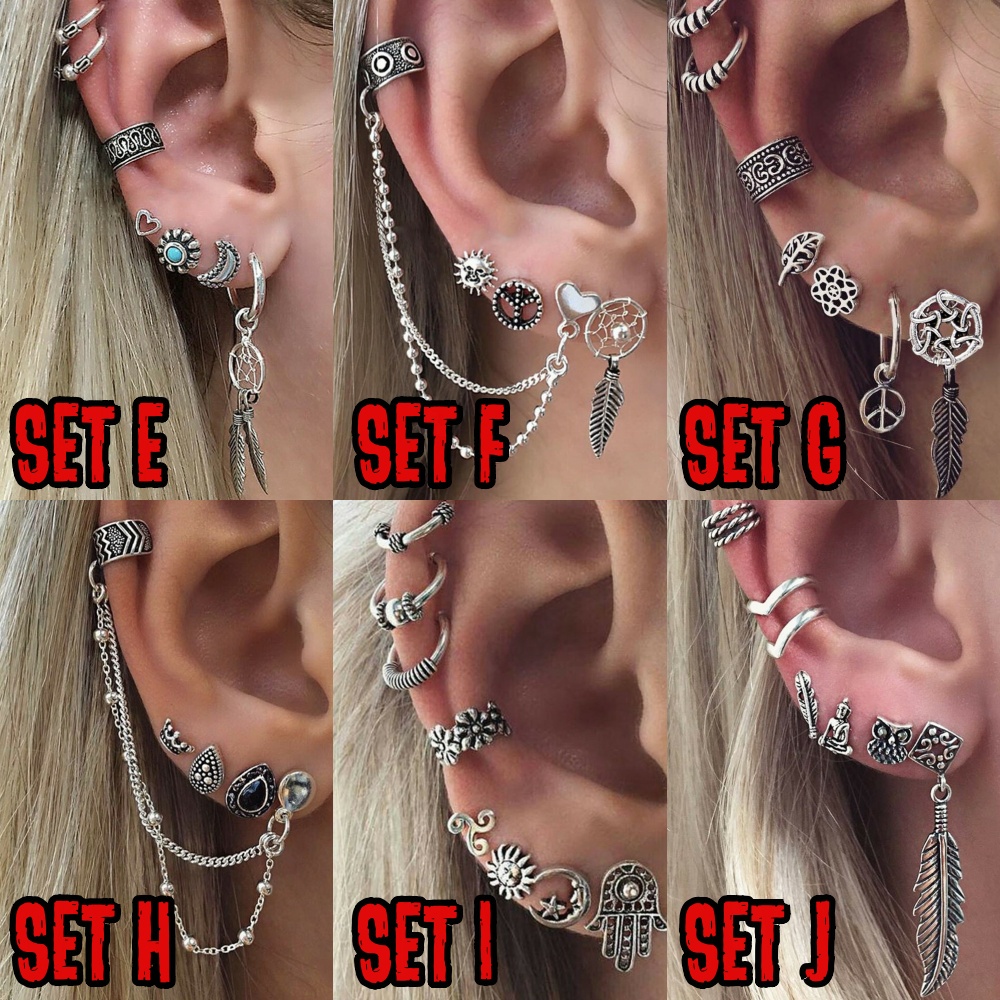 Bohemian Ear Piercing Set - Hippie Leaf Dream Catcher Peace | Shopee ...