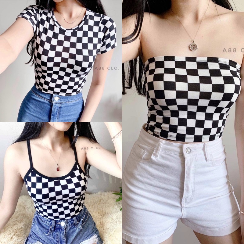 Checkered collection crop top shirt | tube | string | Shopee Philippines