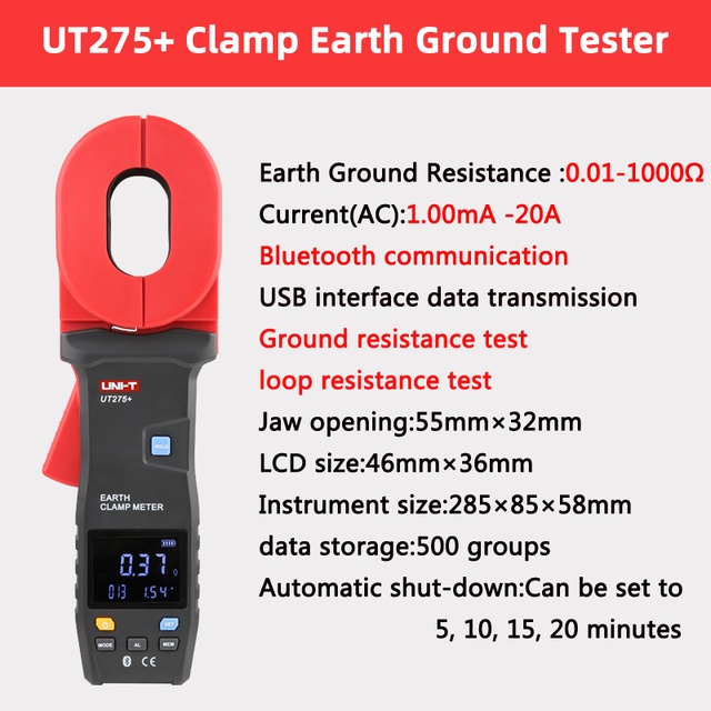 UNI-T UT272+ UT273+ UT275+ Clamp Earth Ground Tester loop resistance ...