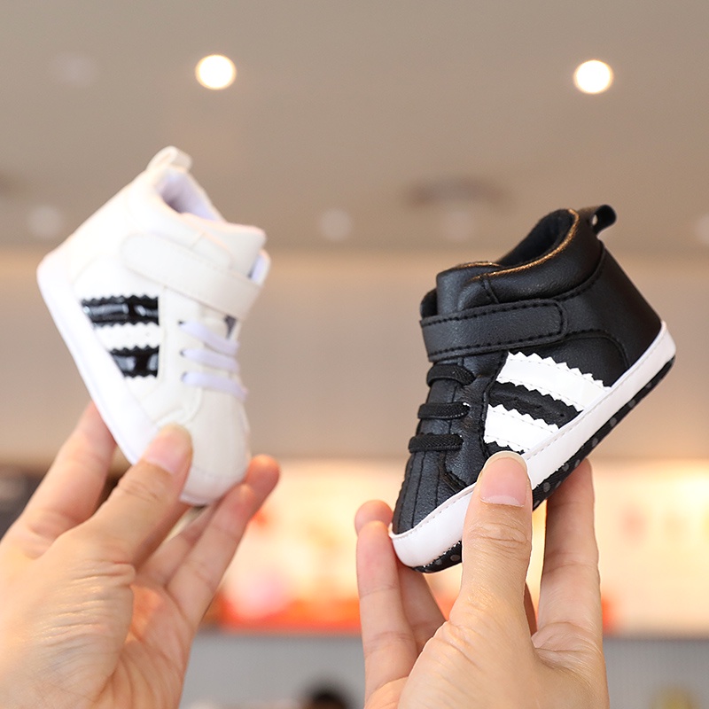White Baby Shoes Stripe Sneakers Soft Sole Newborn Baptismal Toddler ...