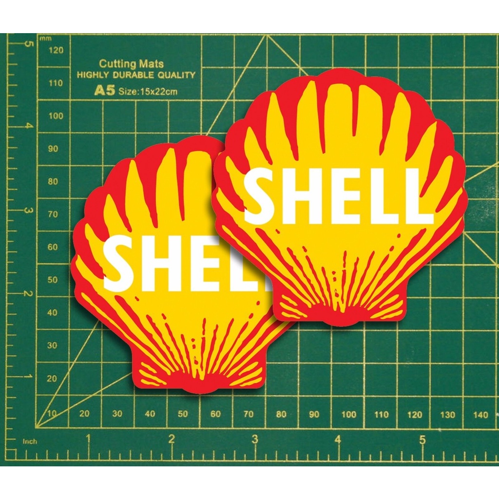 x2 Classic Shell Oil 3" Cafe Racer Shell Race & Rally Car Super Bike GP ...