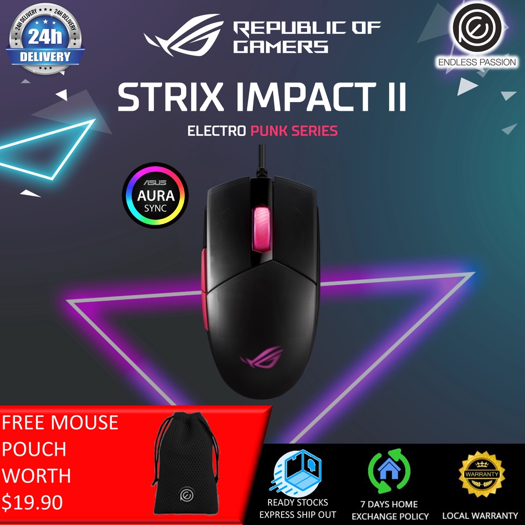Asus ROG Strix Impact II Ambidextrous Ergonomics Gaming Mouse - Electro ...