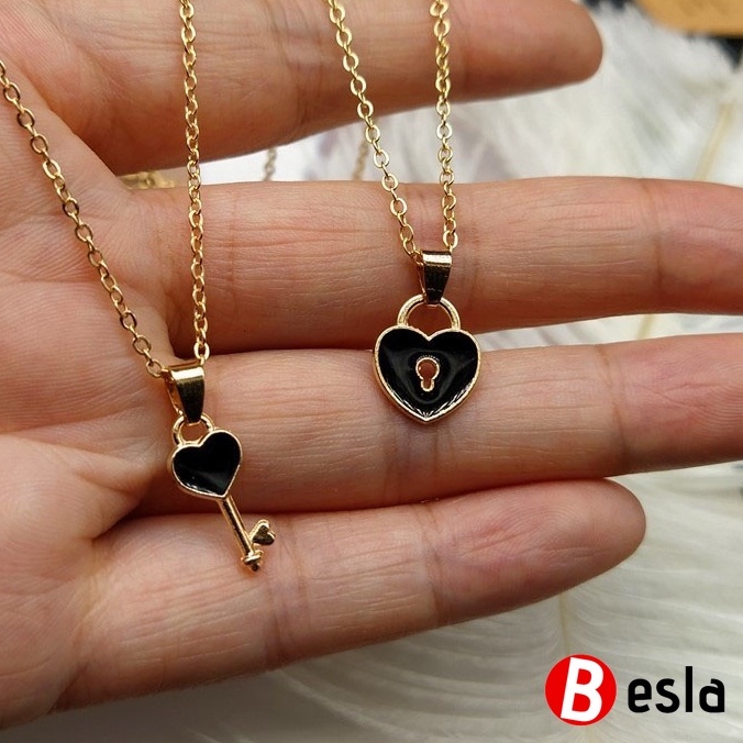 2 Pcs/set Valentine couple Necklace Simple Fashion Key Lock Love Heart ...