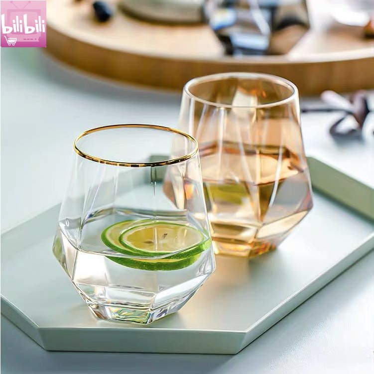 300 ml Hexagonal Shape Glass Whiskey Glass Cup Coffee Milk Tea Mug ...