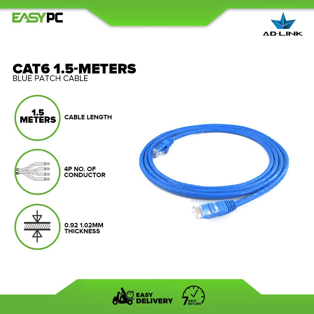 Ad-Link Cat6 Patch Cable Blue 1.5/ 3/ 5 Meters, Brand new Lan Network ...