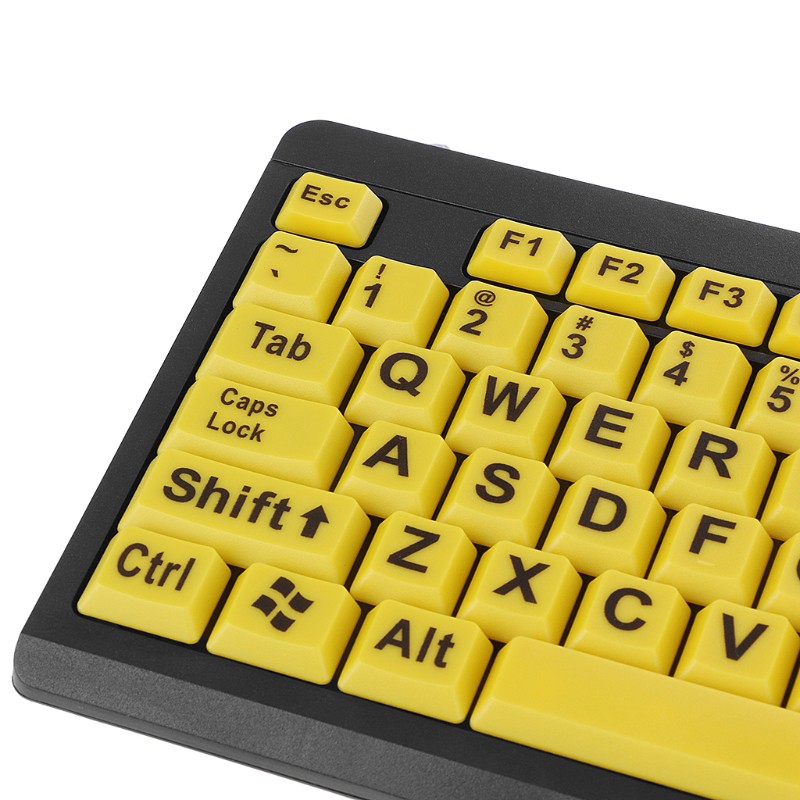 Big Black Letter Print Yellow Button USB Wired Keyboard For Elderly ...