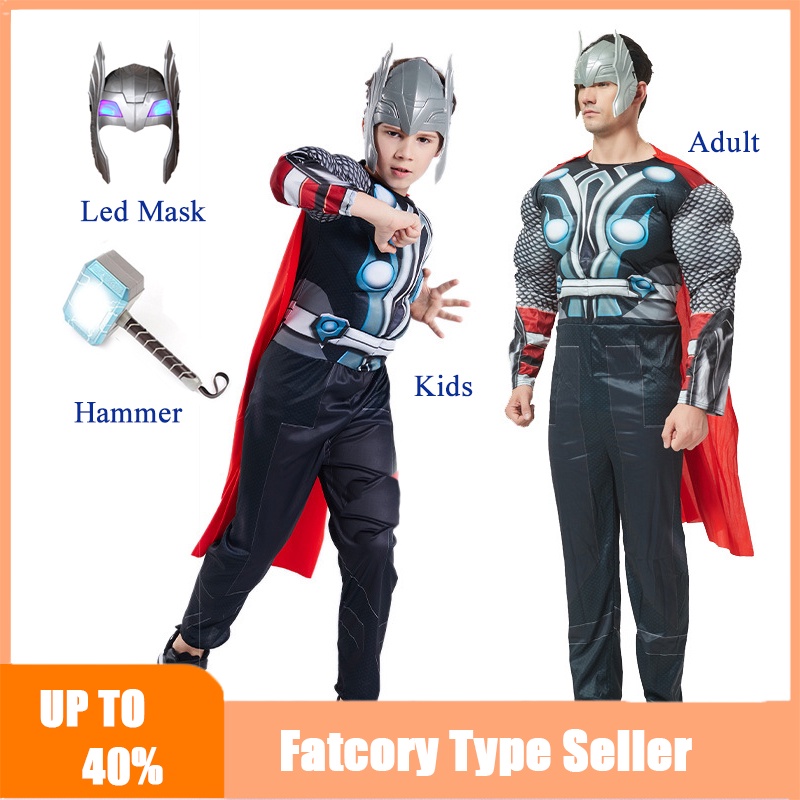 Movie Kids Boys Muscle Thor Jumpsuit with Mask Hammer Superhero Thor ...